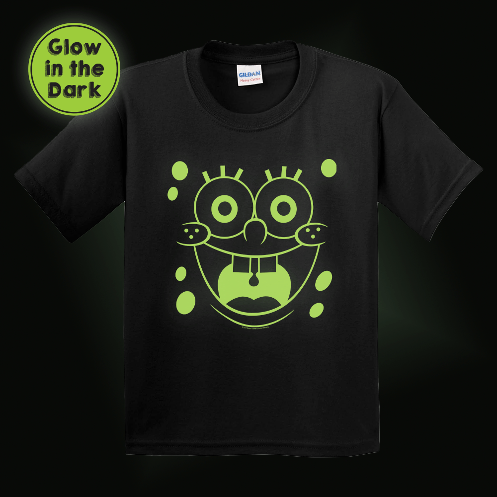 SpongeBob SquarePants Glow in the Dark Big Face Kids Short Sleeve Shirt ...