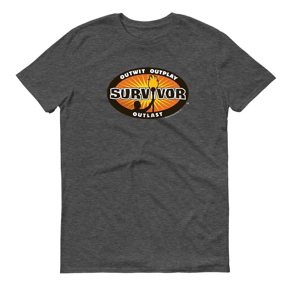 Survivor Outwit, Outplay, Outlast Logo Grey Adult Short Sleeve T-Shirt ...